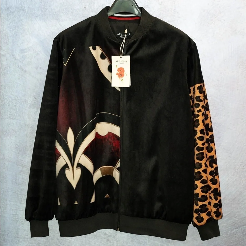 Jackets & Coats | Costume Design Unisex Black Animal Print Velvet Satin ...